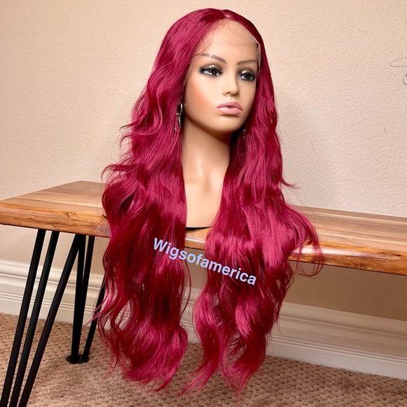 Accessories | Red Wig Lace Front Middle Part 26 Inch Long Wavy Layered ...